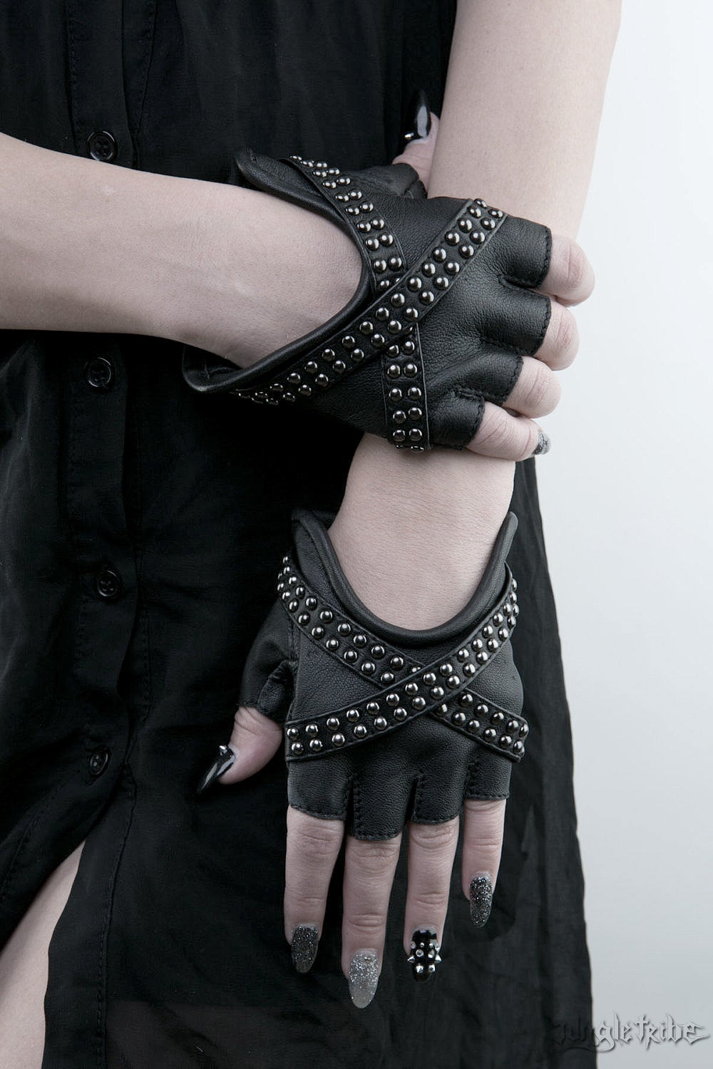 Black Leather Fingerless Gloves