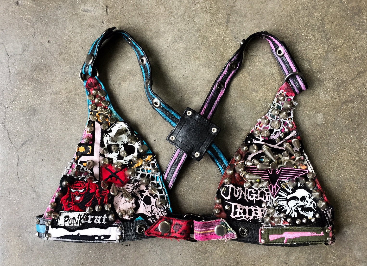 One of A Kind Punk Metal Painted Patched and Spiked Bra Size Medium ...